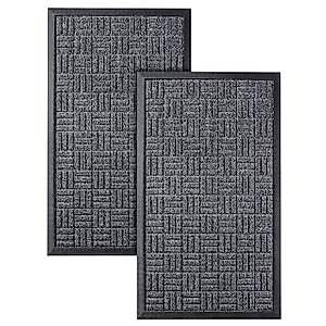 HOMWE Front Door Mats, 2 Pc Set, 29.5 x 17, All Weather Entry and Back Yard, Indoor and Outdoor Safe, Slip Resistant Rubber Backing, Absorbent and Waterproof, Dirt Trapping Rugs for Entryway