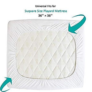 Playard Mattress Cover -for Square Play Yard, Perfect for New Room2 / TotBloc Portable Playard, Waterproof, Ultra Soft, Fitted Playpen Mattress Cover, White