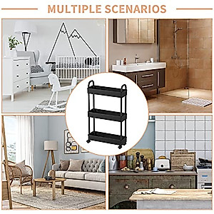 AntDesign Slim Storage Cart, 3-Tier Organizers Mobile Shelving Unit Utility Cart Tower Rack for Bathroom Laundry Narrow Places (Black)
