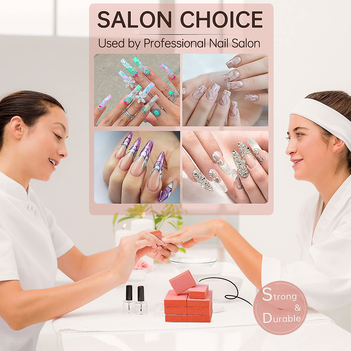 Maryton Mini Nail Buffer Blocks - 180/240 Grit Professional Salon Orange Buffers - Buff Nails Prior to Application of Gel Polish, Acrylic, 50 Count