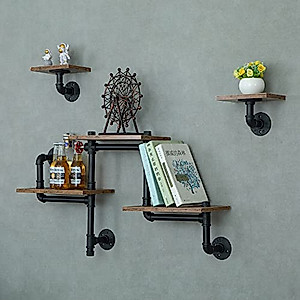 BOTAOYIYI Industrial Pipe Shelving, Farmhouse Shelves for Wall Mount Pipe Bookshelf Floating with Rustic Wooden Planks for Bar Kitchen Living Room