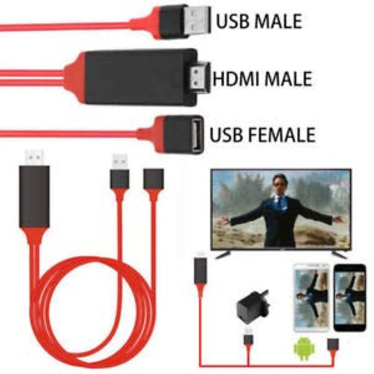 Master Cables Universal Micro USB MHL to HDMI Media HDTV Adapter 6.5ft Cable 11 Pin for Samsung Galaxy S4 S5 Note 2 3 4 8 Note Edge HTC M8 HTC One LG Sony Android Cell Phone Branded