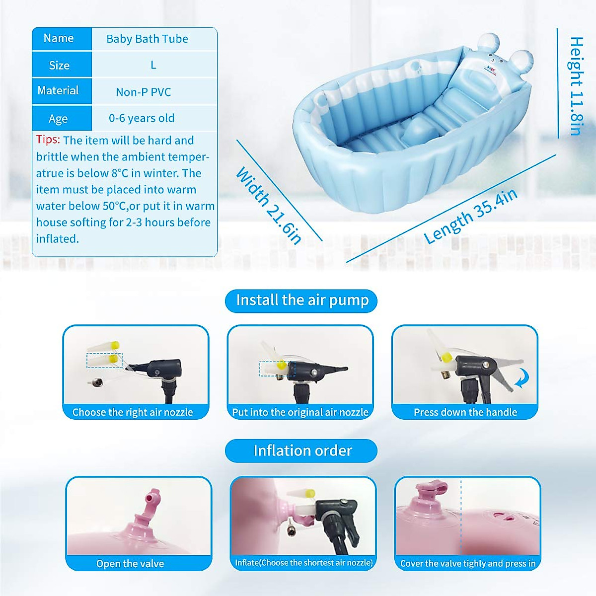 Relaxing Baby | Inflatable Tub,Newborn Bathtub Seat for Infant,Non-Slip Baby Pool for Sitting up,Foldable Toddler Tub Shower,Portable Travel Bath for Kids 0-6 Year