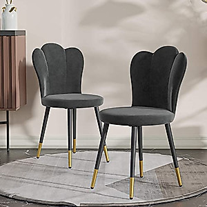 Cozy Castle Kitchen & Dining Room Chairs, Upholstered Dining Chairs, Velvet Kitchen Chairs Set of 2, Charcoal Black