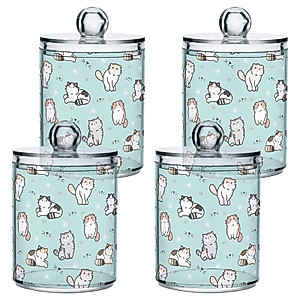 Cartoon Cat Pastel Green 2 Pack Qtip Holder Organizer Dispenser Plastic Bathroom Jars Storage Containers with Lids Clear Bathroom Organizer Dispenser for Bathroom Accessories