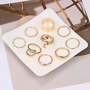 Gold Kunckle Rings Set for Women, 19 Pcs Cute Stackable Rings Pack Boho Snake Butterfly Statement Vintage Rings Set for Jewelry