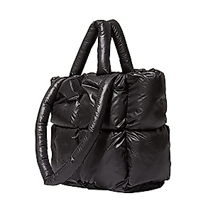 Fluffy Cotton Tote Shoulder Bag for Women,Trendy Design Big Capacity Handbag Soft Waterproof Nylon Lightweight Purses (Black)