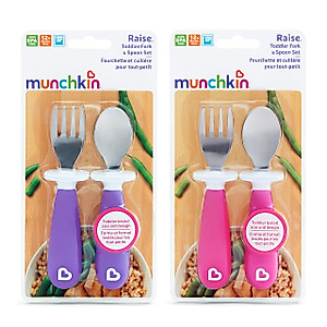 Munchkin Raise 4 Pack Toddler Fork and Spoon, Pink/Purple