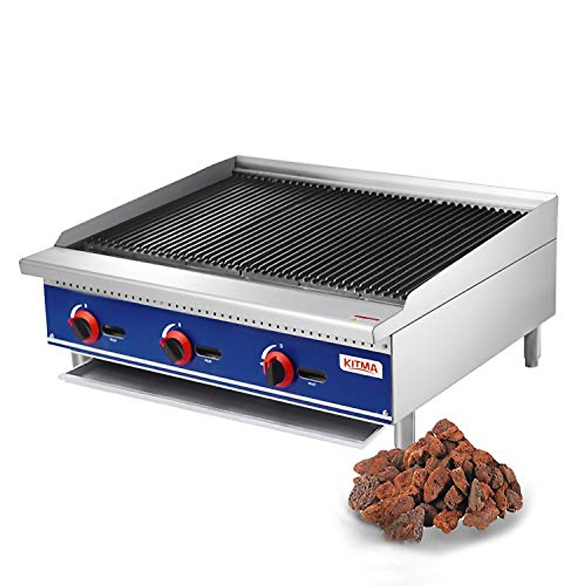 Commercial Countertop Lava Rock Charbroiler - KITMA 36 Inches Natural Gas Char Rock Broiler with Grill - Restaurant Equipment for BBQ, 105,000 BTU