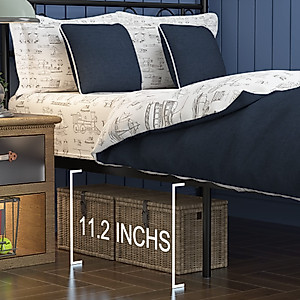 Weehom Metal Twin Bed Platform Frame Heavy Duty Steel Slat Under Bed Storage Bed Frame with Headboard, Black