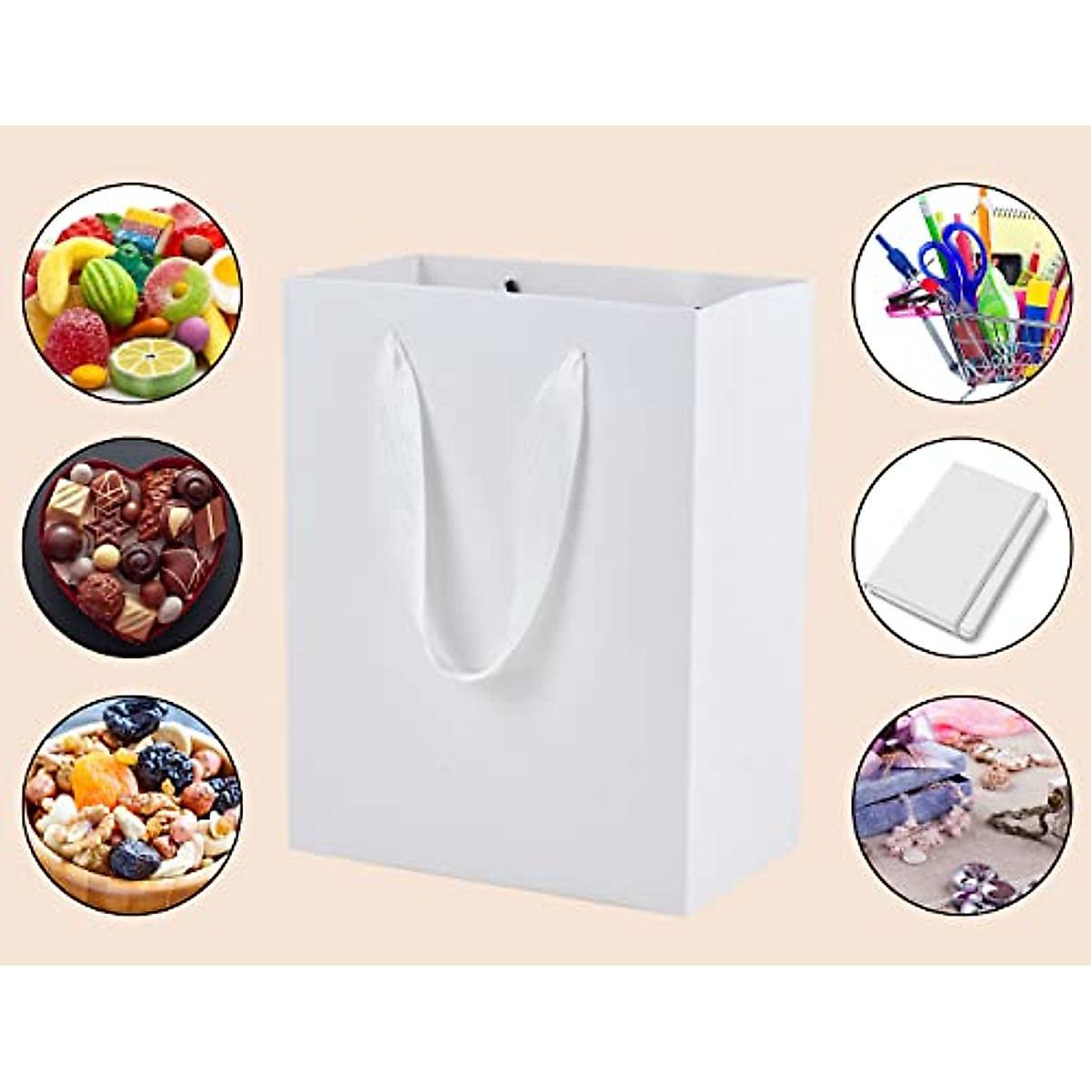 HUAPRINT White Paper Bags,White Gift Bags,Shopping Bags with Handles,20 Pack Small Gift Bags,7x4x9inch,Retail Bags,Party Favor Bags,Merchandise Business Bags,Wedding Bags