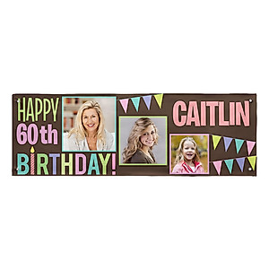 Let's Make Memories Personalized Photo Birthday Banner - Birthday Party Decor - Pink - Time Flies Vinyl Banner - 6 feet