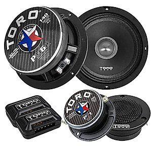 TORO TECH – PM6K, 6.5 Inch 2-Way Component Kit Pro Audio Shallow Mount Speakers - 340 Watts RMS Power / 140 Watts Music Program, 25mm Aluminum Tweeters, 4 Ohm, 1.5" Voice Coil (Pair)
