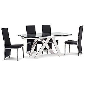Zuri Furniture Cruz Expandable Modern Dining Table with Clear Glass Top
