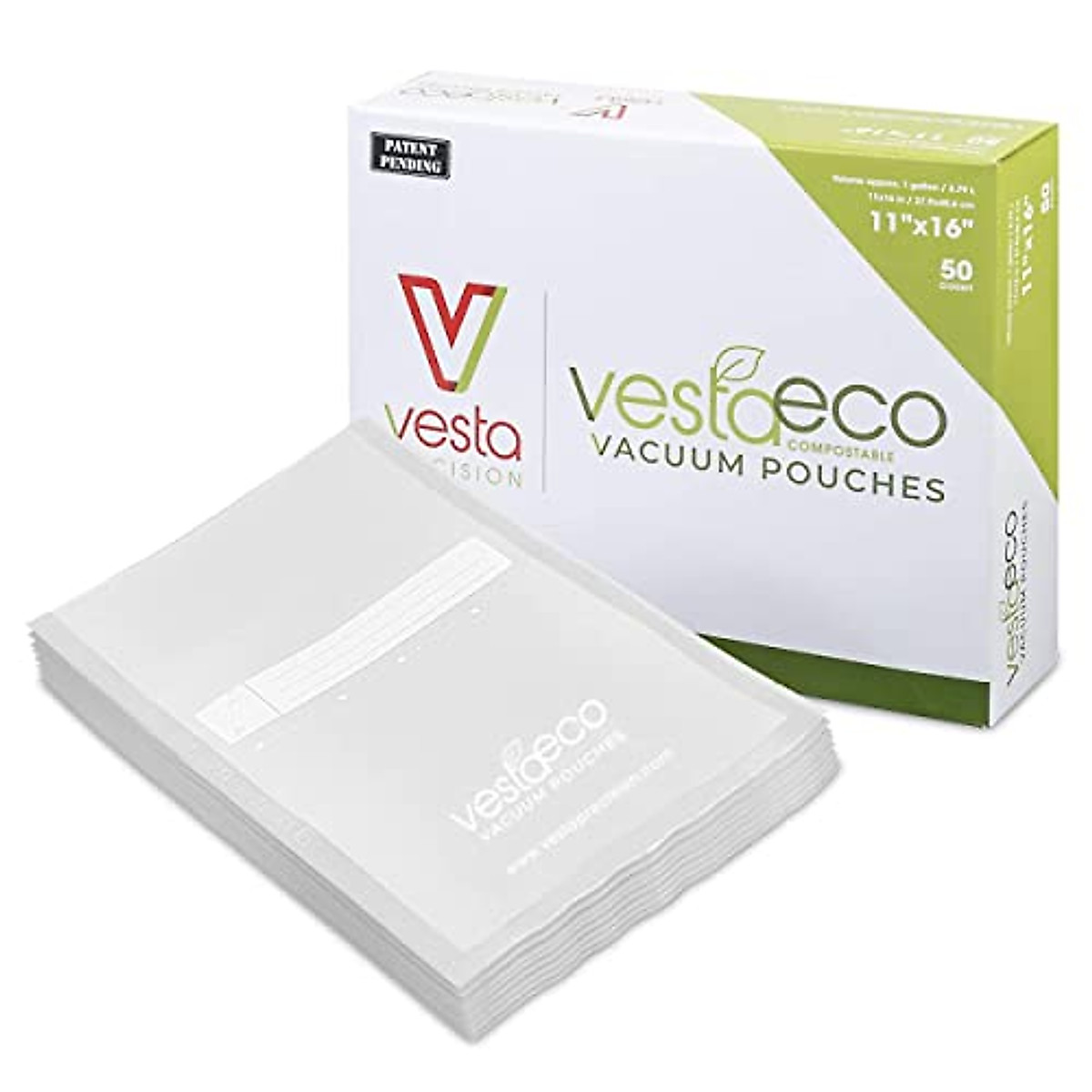 VestaEco Compostable Vacuum Seal Bags | Extend Freshness | Embossed | Certified Compostable | Reduce Waste | 11 x 16 Inches | 50 Vacuum Bags per Box