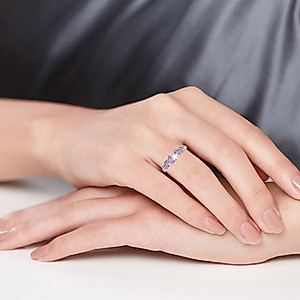 Women Simple Engagement Rings Inlaid Zircon Heart Shape Personality Bridal Wedding Band Anniversary Rings (Pink, 8)