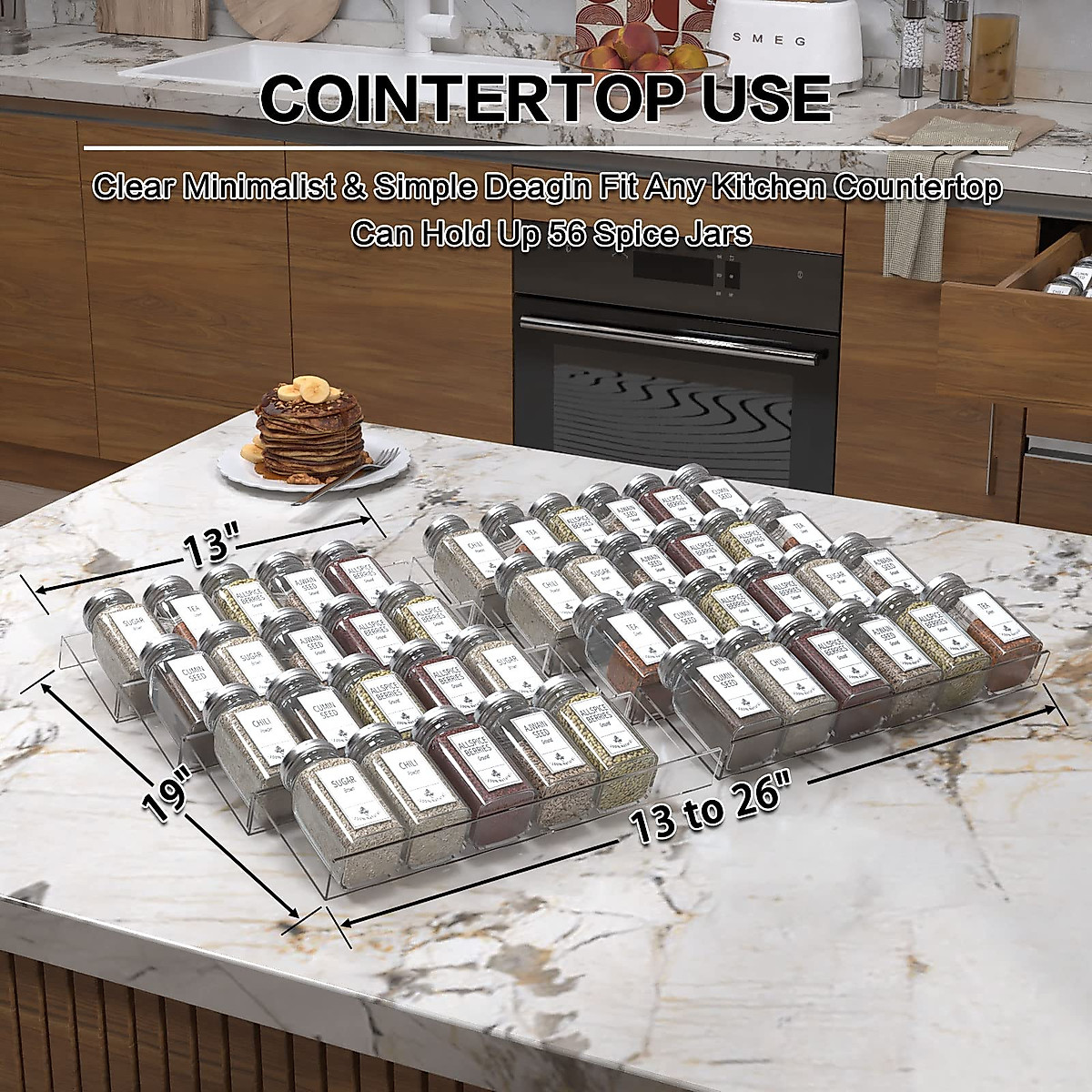 Yakaly Clear Acrylic Spice Drawer Organizer, Expandable 13" to 26" - 4 Tier 2 Sets(8 Pieces) In Drawer Seasoning Jars Insert , Drawer Spice Rack for Kitchen Cabinet Drawer/Countertop