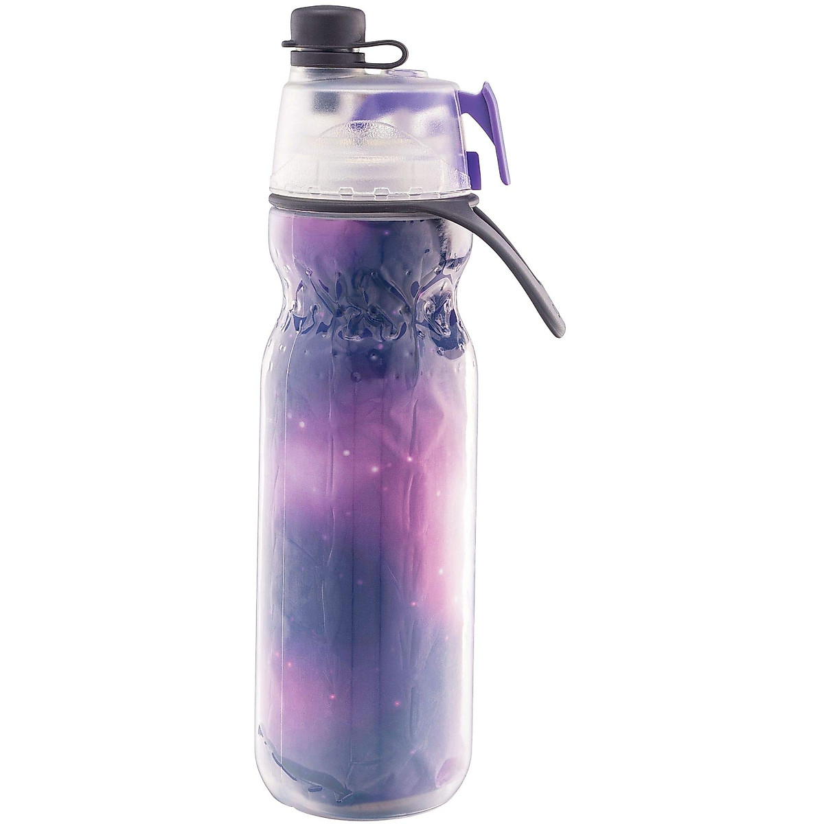 O2COOL Mist 'N Sip Misting Water Bottle 2-in-1 Mist And Sip Function With No Leak Pull Top Spout Sports Water Bottle Reusable Water Bottle - 20 oz (Celestial Purple)