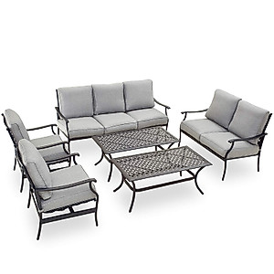 PatioFestival Patio Conversation Set 6 Pieces Metal Outdoor Furniture Seating Sets with Grey Thick Cushions