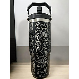 Silva lining designing Dental hyginiest tumbler 40oz tumbler Tooth tumbler Dental water bottle Gift for dentist Gift for dental hyginiest Office gift (30oz Black(59)-Dental(K))