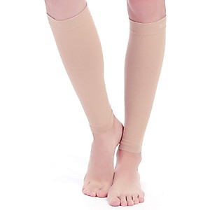 BSERA Calf Compression Sleeve Women, 2 Pairs 15-20mmHg Calf Support Footless Compression Socks Stockings for Shin Splints, Varicose Veins, Recovery (Nude/Skin, Large)