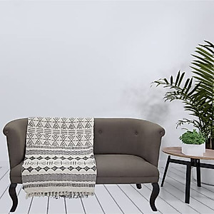 InstyleCraft - Cotton Throw Blanket - Woven Warm Boho Decor Couch Chair Sofa Bed Kitchen Living Room - Block-Printed - Chair Blanket with Tassels for Outdoor Camping Beach Picnic