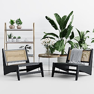 SHINEBOOM Accent Rattan Chairs Mid Century Mordern Boho Side Corner Comfy Chair for Living Room Bedroom Balcony Reading, Black