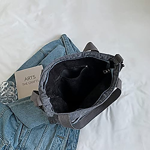 Croduroy Crossbody bag, Zipper Messenger Tote Bag Shoulder Hobo Bag Work Colledge Shopping Travel, Black