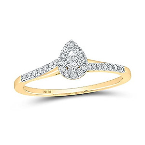 10kt Yellow Gold Womens Round Diamond Teardrop Halo Promise Ring 1/5 Cttw