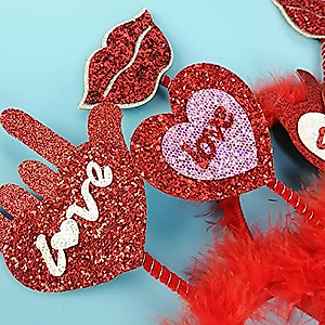 CIEOVO 4 Pieces Valentine's Day Headbands Glitter Red Heart Lip Bopper Headband Hair Hoop Head Bopper Hair Accessories for Valentine's Day Wedding Bridal Shower Party Favor Gift Photo Booth