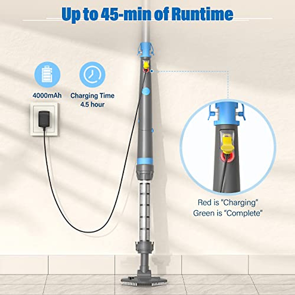 (2023 Upgrade) Efurden Handheld Pool Vacuum with Round Brush to Clean The Water Line, Rechargeable Pool Cleaner Perfect for Spas, Hot Tubs and Small Pools for Sand and Debris, Blue