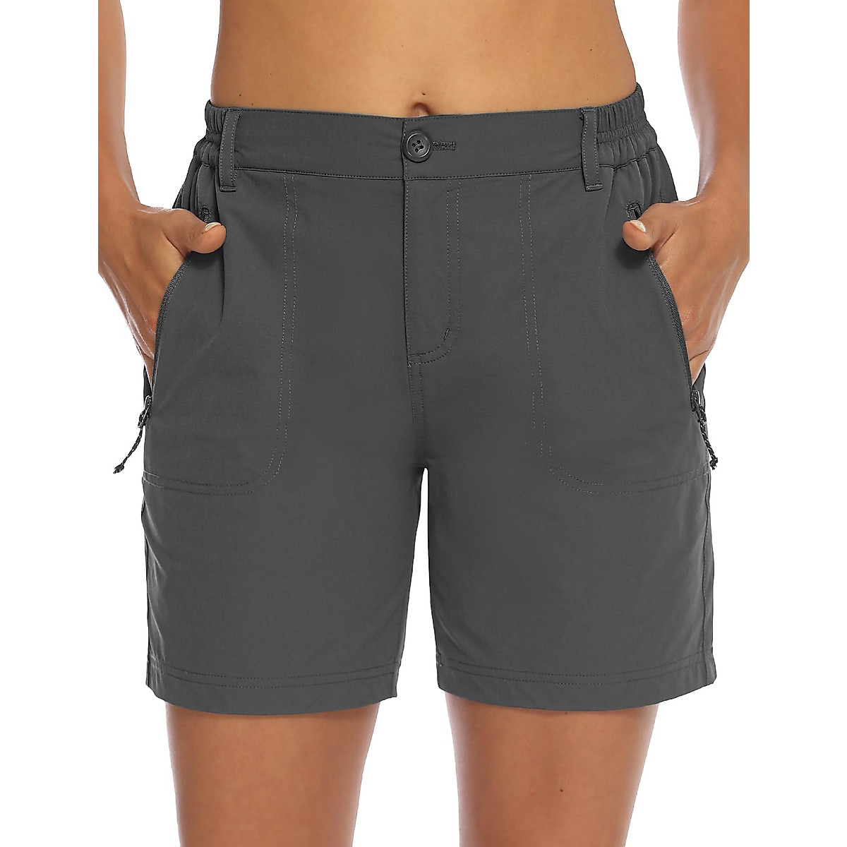 TBMPOY Womens 6" Hiking Cargo Shorts Quick Dry with Pockets Lightweight Work Golf Short Outdoor Active Summer for Women Dark Grey L