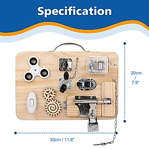Pithfor Wooden Montessori Toys Busy Board for 1 2 3 4 Year Old, Baby Toddler Sensory Toys, for Fine Motor Skills, for Autism ADHD