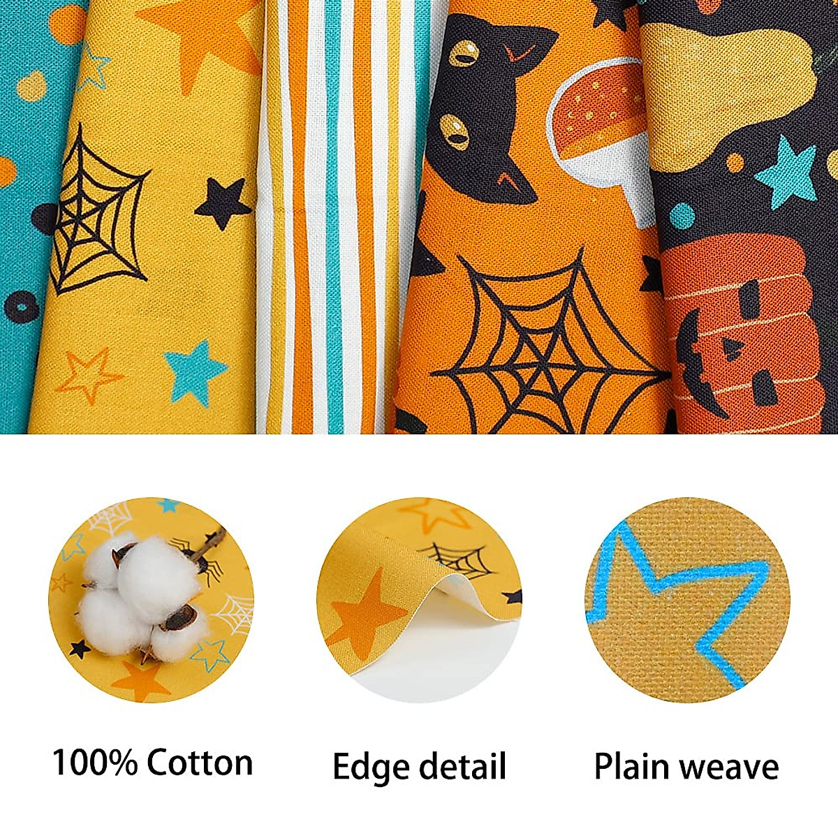 CEYOU Zyoug 8pcs 18 x 22 inches (45 x 55 cm) 100Percent Cotton Fabric, Precut Fat Quarter Fabric Bundles with Multi-Color and Different Pattern for Quilting Patchwork, DIY Craft (Halloween Pattern )