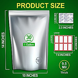 EVER VARIETY 1 Gallon Mylar Bags for Food Storage, Resealable Mylar Bags with Oxygen Absorbers, 30 pcs Reusable Mylar Vacuum Seal Bags with Labels, Heat Sealable Mylar Bags