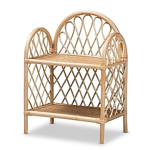 Baxton Studio Hammond Modern Bohemian Natural Brown Rattan 2-Tier Display Shelf