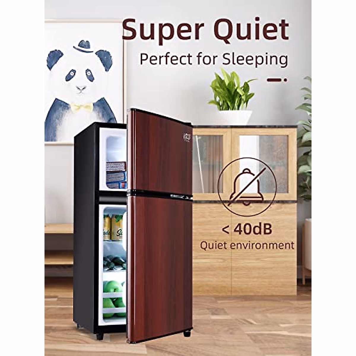 KRIB BLING 3.5 Cu.ft Retro Mini Fridge with Freezer - Compact Refrigerator for Home, Office, Dorm, or RV with Adjustable Mechanical Thermostat and 2-Door Design, Wood