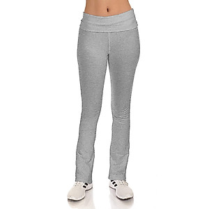 Simply Ravishing Cotton Fold Over Bootcut Yoga Pants (Size: XS-5X), Small, H. Grey