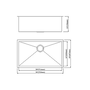 30"x18"x9" Inch Undermount Single Bowl 18 Gauge Kitchen Stainless Steel Sink 3 In 1 Set(Sink, Basket Strainer, Sink Grid)