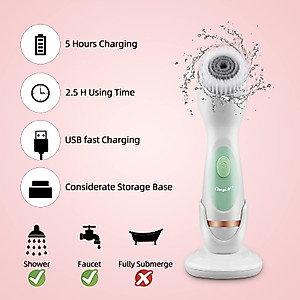 Facial Cleansing Brush, CkeyiN 3 in 1 Electric Exfoliating Spin Cleanser Device USB Rechargeable and Waterproof Exfoliation Rotating Spa Machine Facial Cleanser Massager for Women