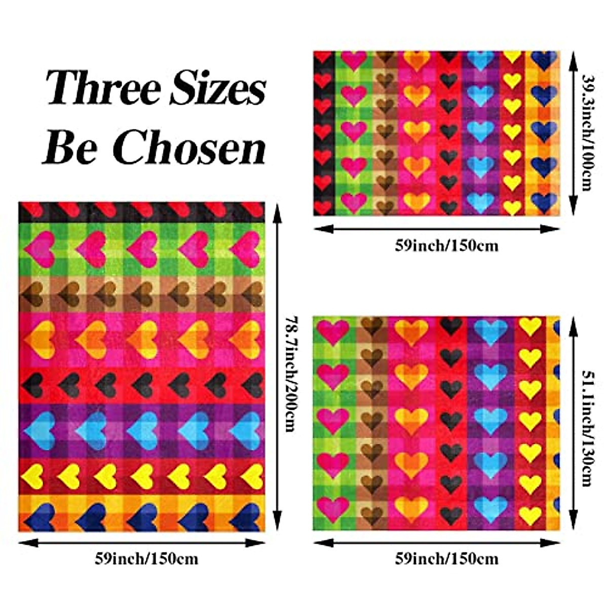 Plush Blanket Throw Blanket Warm Cozy Soft Microfiber Blankets, Colorful Checkered Heart Kawaii