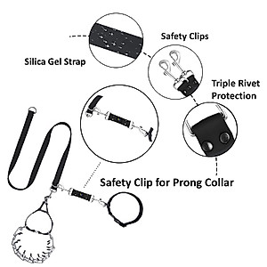 DEYACE Dog Collar Safety Clip, 2 Pack Waterproof Heavy Backup for Prong Collar, Dog Harness Collar Leash Connector (8-Inches, Black)