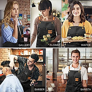 NLUS Chef Apron, Canvas Cross Back Apron for Women Men, Waterdrop Resistant Apron with Adjustable Strap and Large Pockets (black)