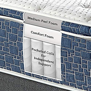 10 Inch Pillow Top Hybrid Mattress, Gel Memory Foam and Innersping Support, Plush Feel, Queen