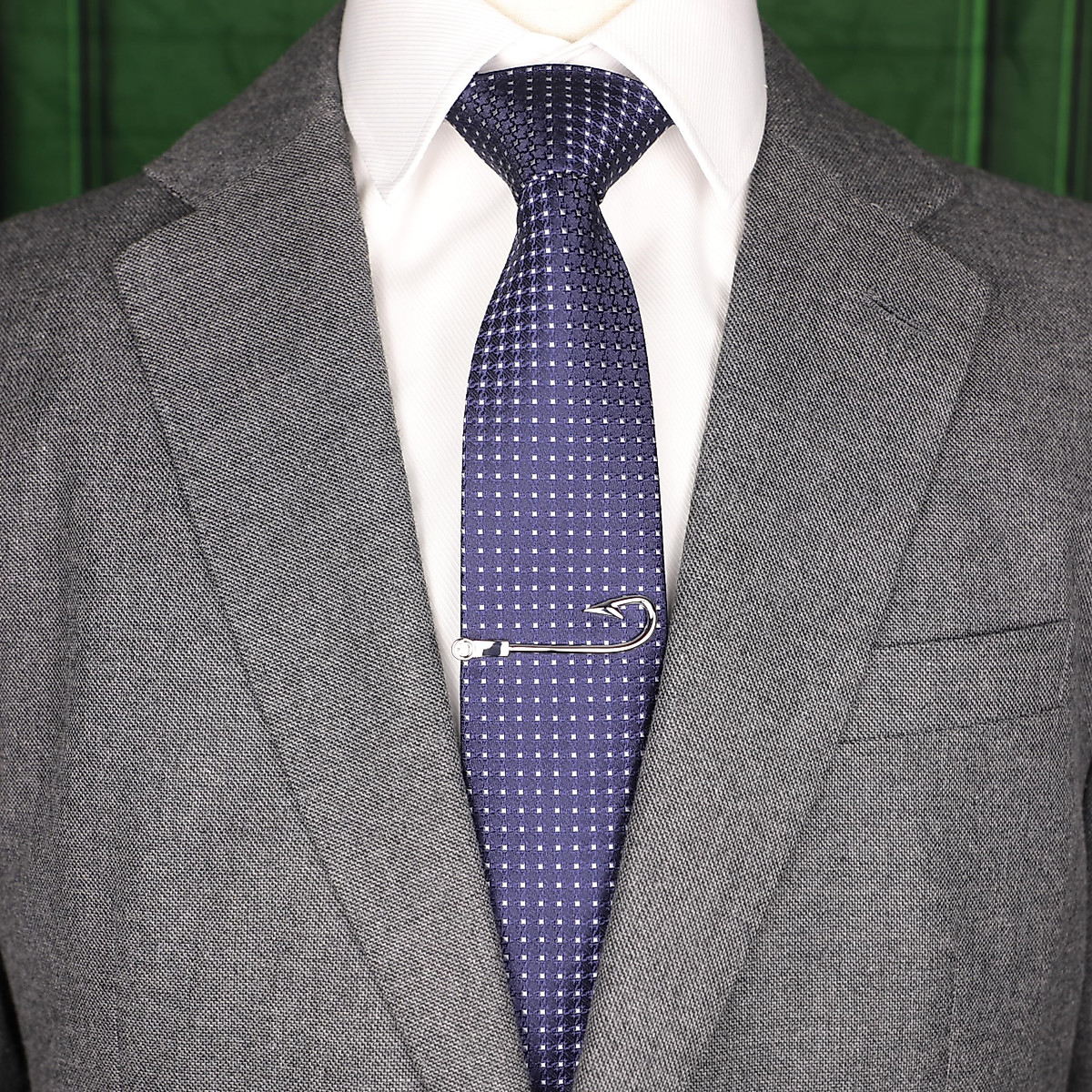 MENDEPOT Fishing Hook Tie Clip Rhodium Plated Nolvety Fishhook Tie Clip With Box