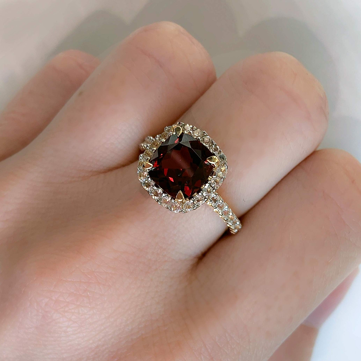 Abbie+Cleo Womens Cushion Cut Gemstone Halo Statement Ring in Yellow Gold Flash Plated Sterling Silver, Size 5