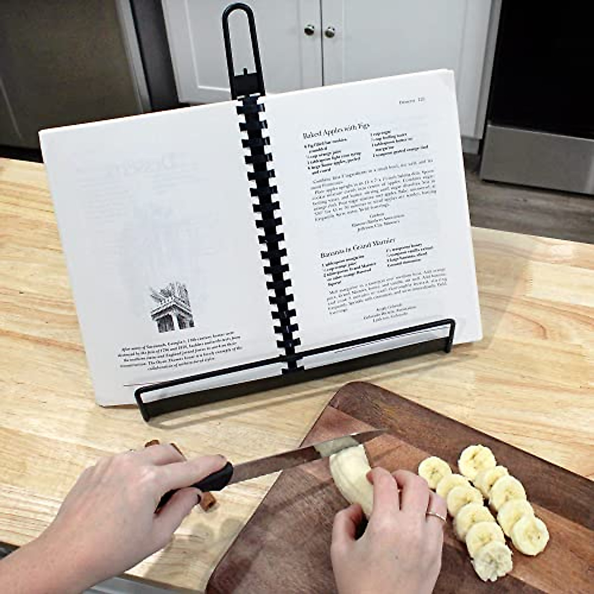 AuldHome Rustic Black Metal Cookbook Stand; Vintage Recipe Holder for Cooking and Baking