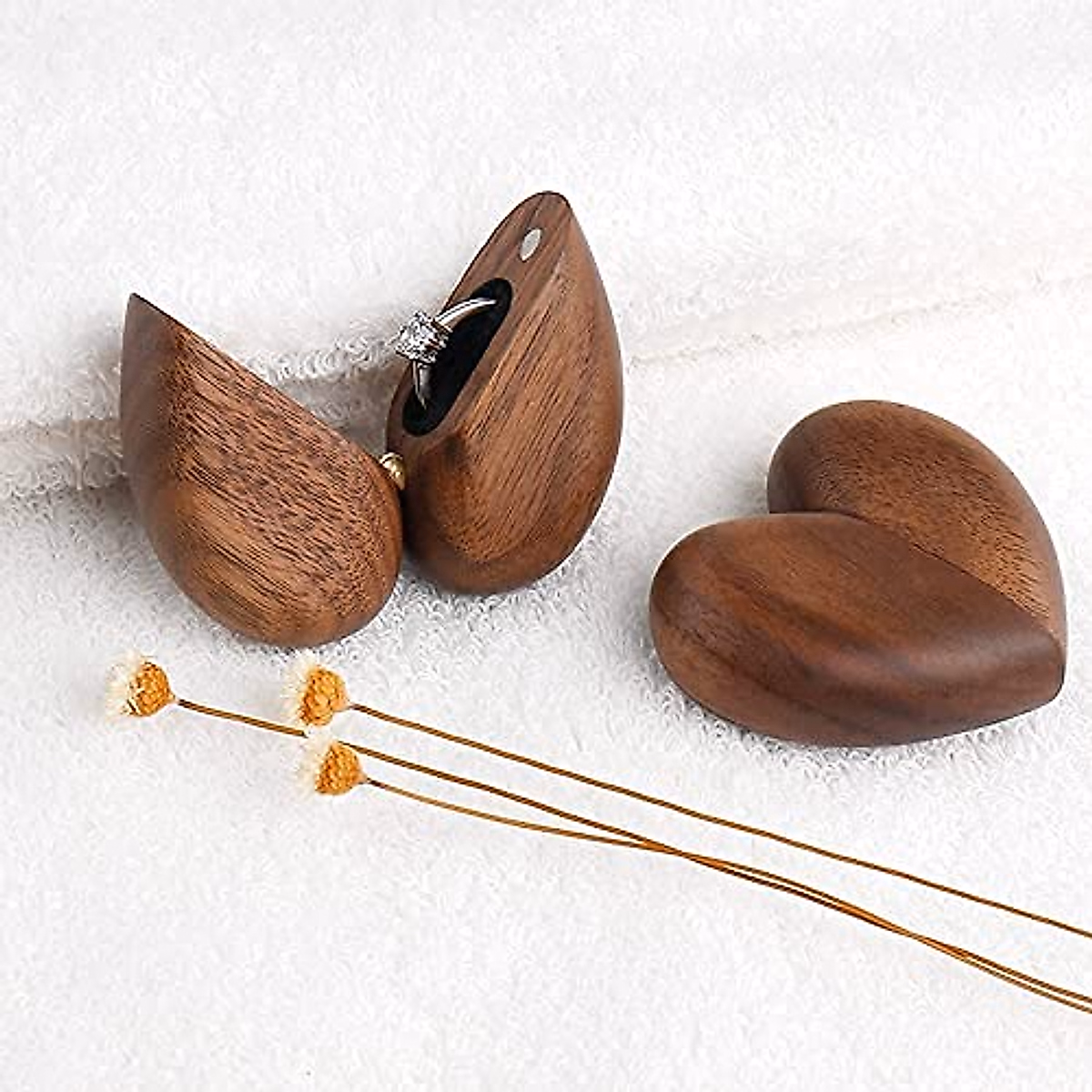 SINMAR Wooden Ring Box for Wedding Ceremony, Small Heart Shaped Proposal Engagement Ring Boxes for Wedding Wedding Ring Boxes for Ceremony(black walnut)