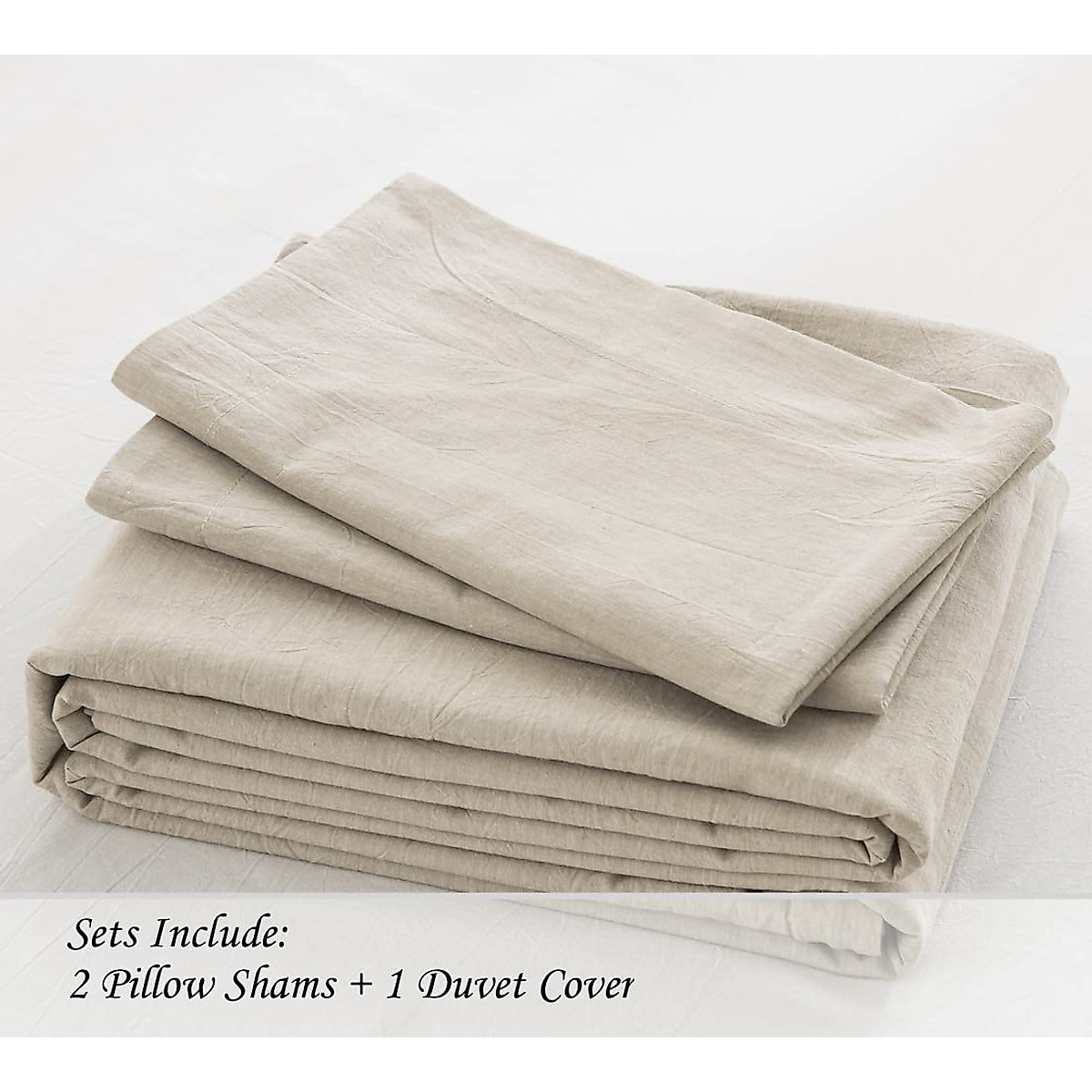 DAUAOTO Full Size Duvet Cover Set 82"X86", Washed Cotton Grayish Beige Neutral Bedding, Long Zipper Closure