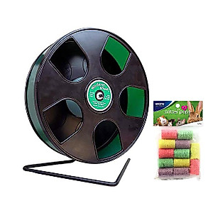 Wodent Wheel 11 Inch & Tail Shield - Running Wheel for Small Pets Bundled with Critter Pops Treats
